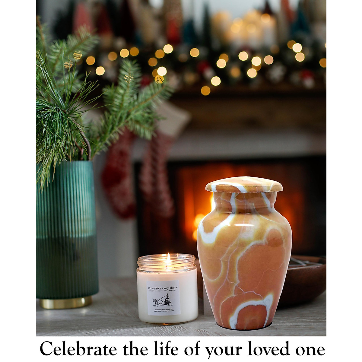 Marble Finish Metal Keepsake Urn - Mini Cremation Urn for Human or Pet Ashes - Token Urn - Sharing Memorial Urn with Velvet Bag (Honey Onyx)