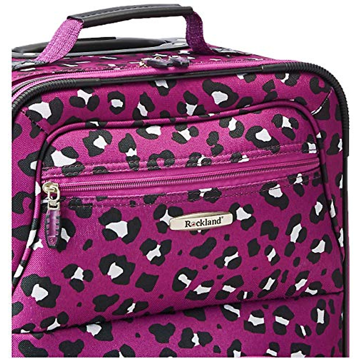 Rockland Fashion Softside Upright Luggage Set, Expandable,Telescopic Handle,Wheel, Purple Leopard, 2-Piece (14/19)