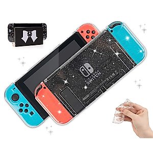 BelugaDesign Glitter Clear Switch Case | Shell Compatible with Nintendo Switch Standard | Dockable Crystal Protective Cover (White Clear)
