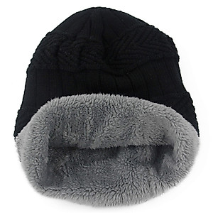 Muryobao Thick Warm Winter Beanie Hat Slouchy Skully Knit Hats Soft Stretch Ribbed Cap for Women Snow Ski Black