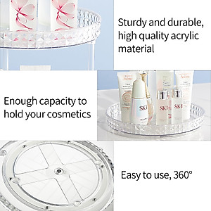 KSDSOAM 3 Tier 360 Rotating Makeup Organizer and Storage,Skincare Organizers Cosmetic Display Case Perfume Holder Rotating Tray Storage Carousel for Vanity Bathroom Organizer Countertop（Clear）