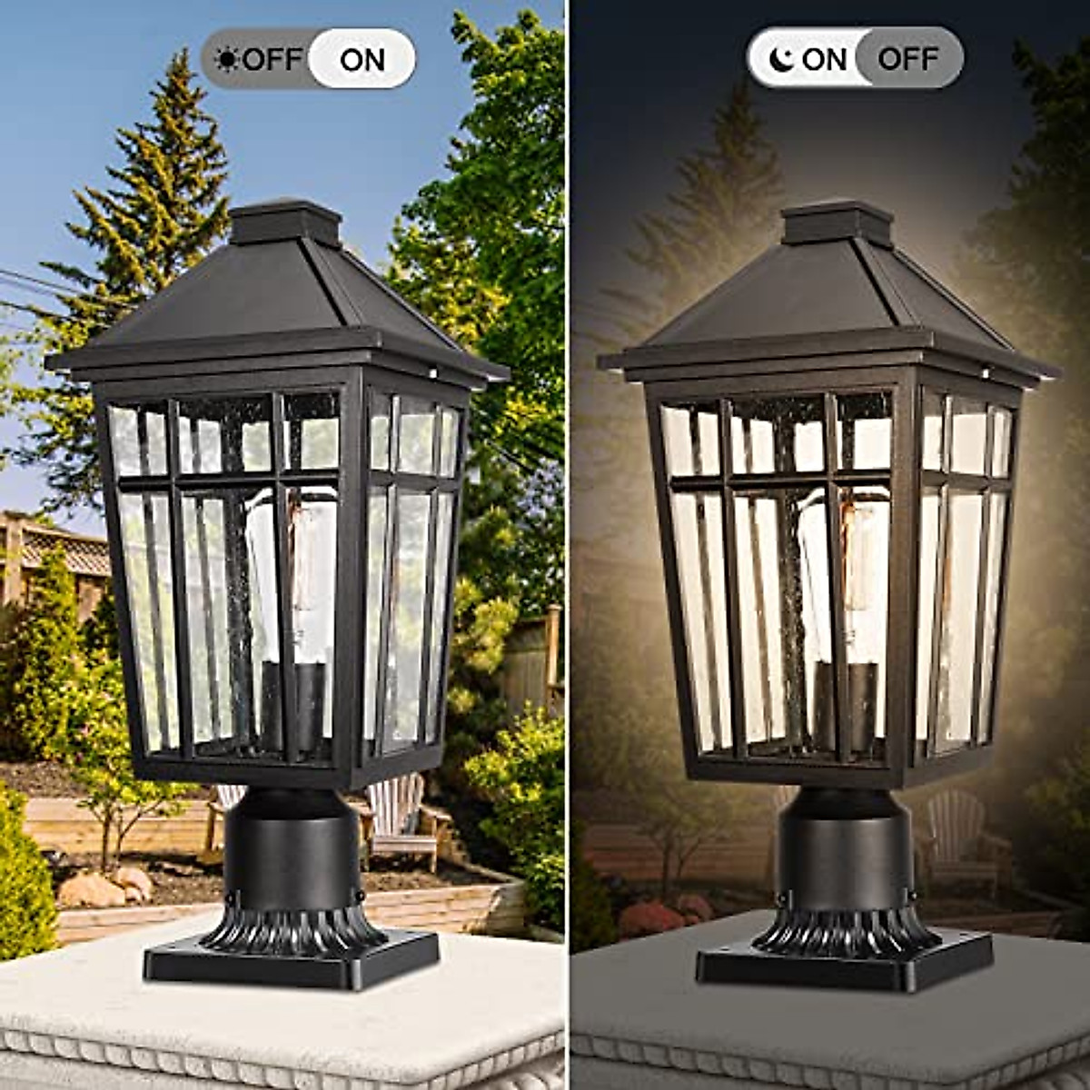 Darkaway Large Outdoor Post Lights Lamp Post Light Fixture, Waterproof Aluminum Housing with Glass, Fence Post Deck Lighting for Garden, Patio, Pathway (Black)