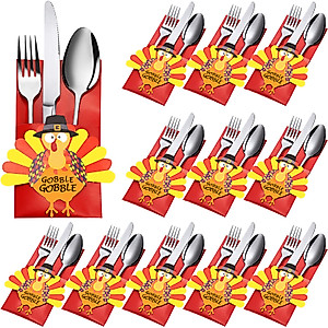 20 Pieces Thanksgiving Cutlery Holders Gobble Silverware Paper Pocket Pouch Turkey Tableware for Thanksgiving Party Craft Dinner Table Decorations Gift Boutique