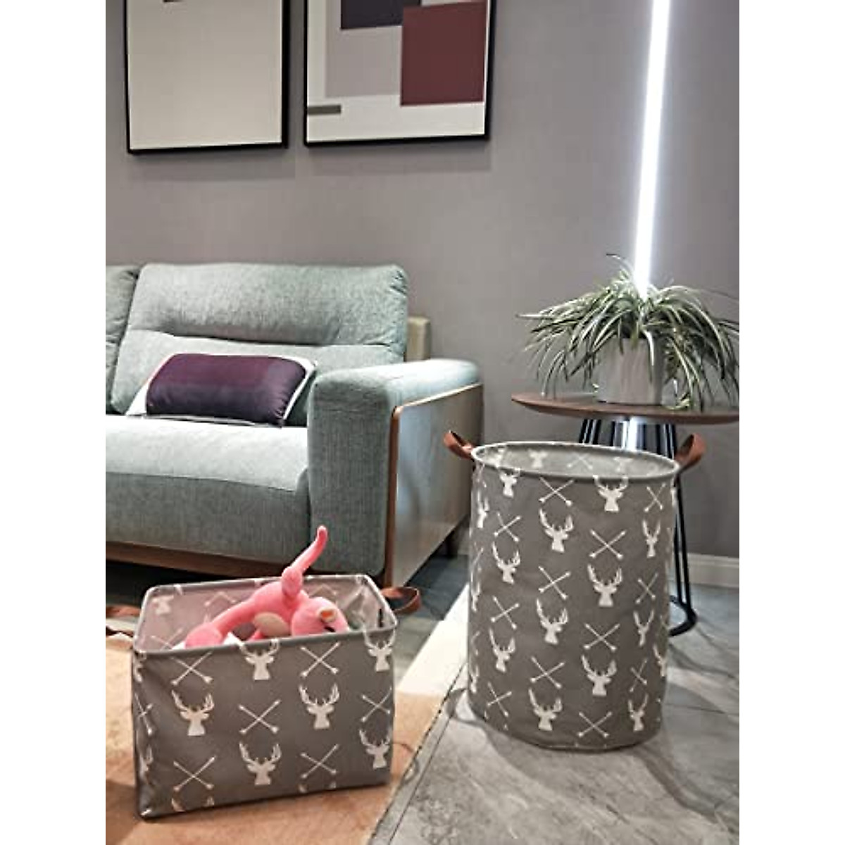 HIYAGON Baby Storage Basket Cute Toy Basket for Boys and Girls Kids Storage Bin Organizer Box Gift Basket Empty Rectangular Deer Room Decor for Home(Grey deers)