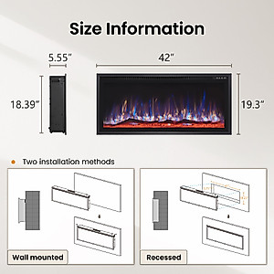 PHI VILLA 30 Inch Electric Fireplace Inserts, Wall Mounted & Recessed Electric Fireplace Heater Low Noise with Remote Control, Timer, Touch Screen, Adjustable Flame Color, 1500W (Black)