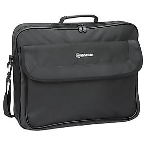 MANHATTAN 15.6-Inch Laptop Shoulder Bag Carrying Case – Slim Briefcase Style, Full Clamshell Opening, Padded Compartments - Computer, Tablet, Notebook – 3 Yr Mfg Warranty – Black, 439947