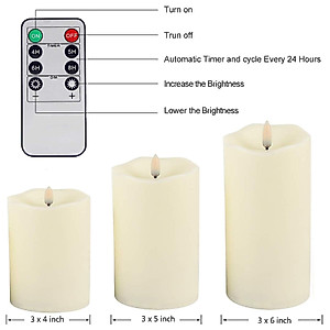 ANGELLOONG Flickering Flameless Candles, Most Realistic LED Candles with Remote and Timer, Set of 3 Battery Operated Candles for Valentines Home Wedding Birthday Decoration