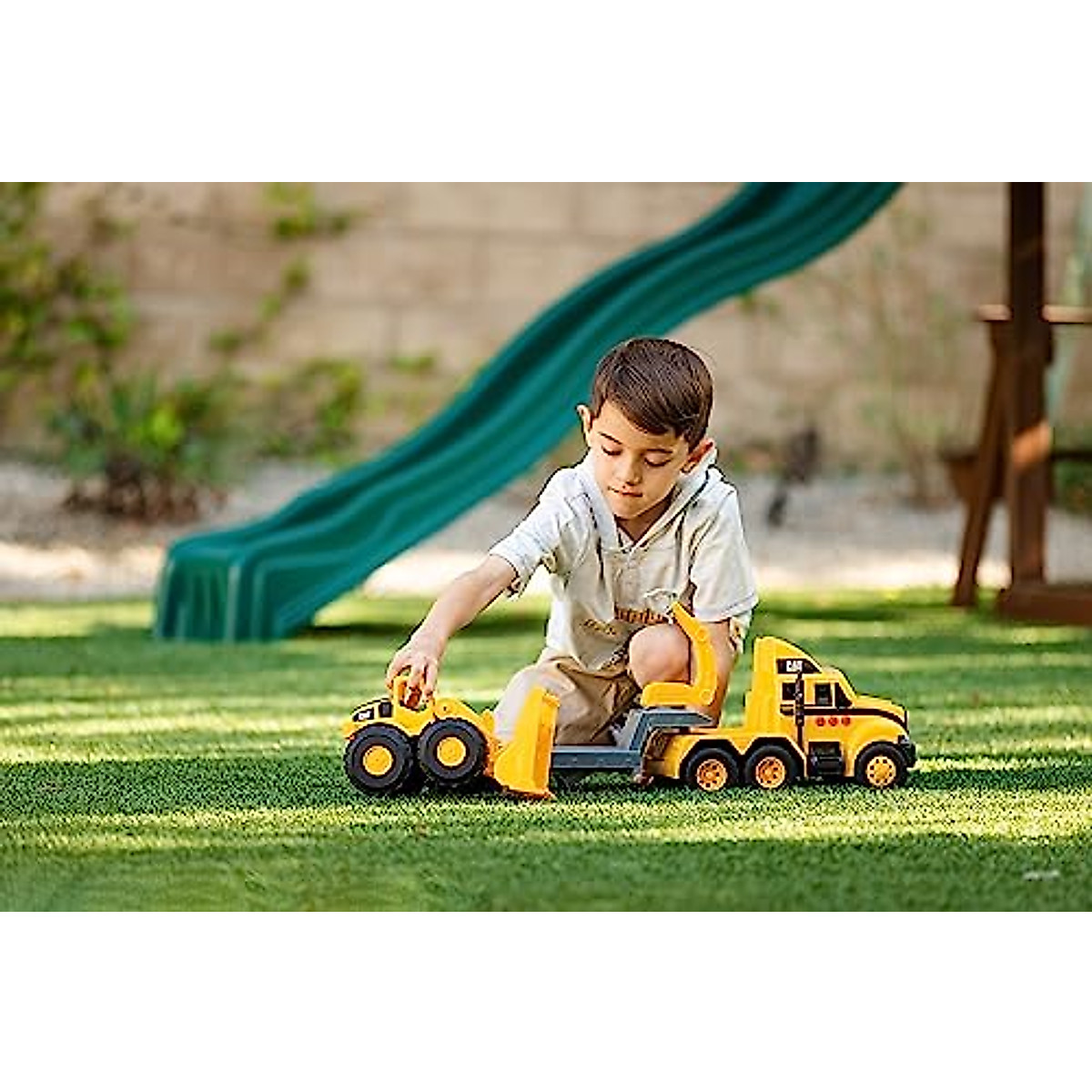 CAT Construction Toys, Heavy Mover, Semi Truck and Trailer with Mini Crew Front Loader, Lights and Sounds, Ages 3 and up