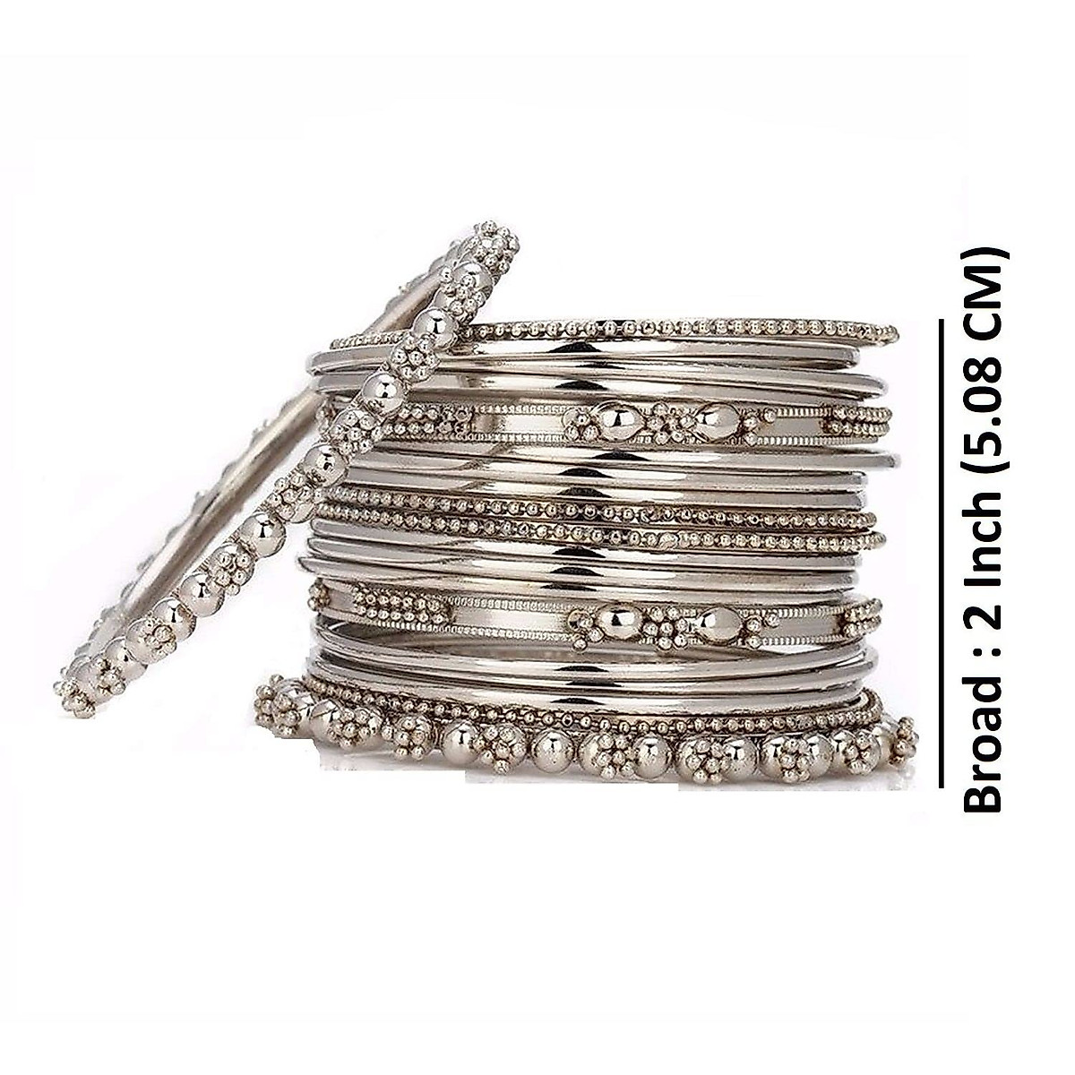 Efulgenz Boho Vintage Antique Ethnic Gypsy Tribal Indian Oxidized Silver Plated Combo Bracelet Bangles Set Jewelry (Silver pack of 2 Sets, 2.4)