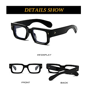 EYLRIM Square Thick Frame Glasses for Women Men Chunky Rectangle Blue Light Glasses Non Prescription Eyeglasses(Black)