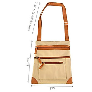 Home-X Crossbody Purses for Women, Shoulder Strap Bag with Zipper Pockets, Nylon Side Body Crossover Purse, 11 ¾" L x 9" W, Beige