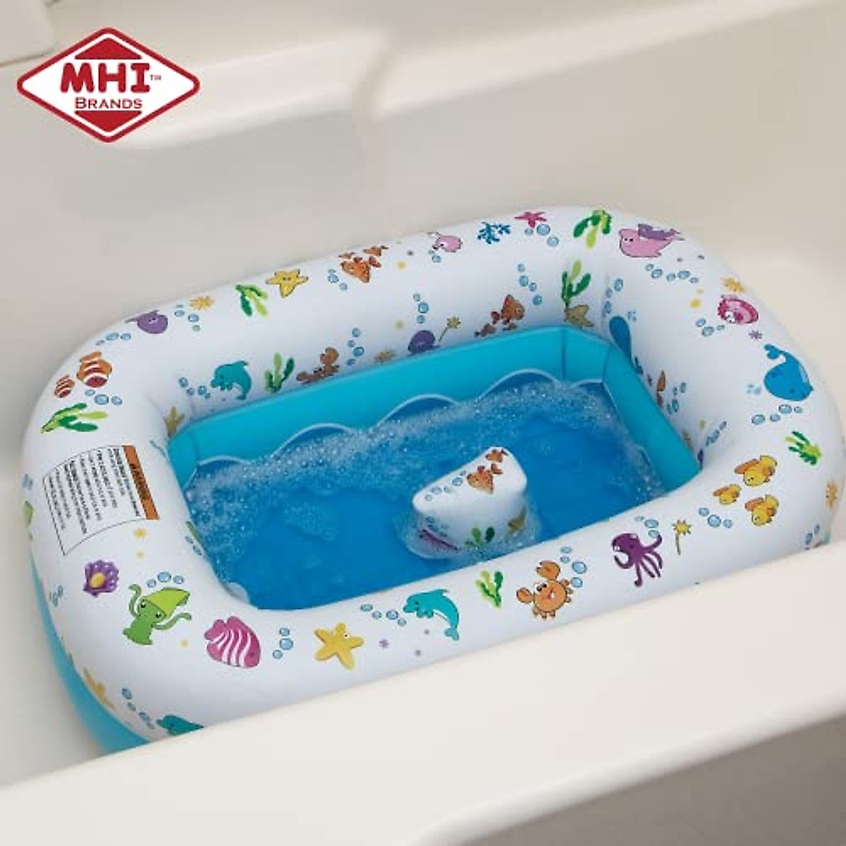 Mommy's Helper | Inflatable Under The Sea Baby Bathtub, Collapsible Safe Baby Bath Tub with Anti-Sliding Saddle Horn Seat, Must Have Travel Toddler Bath, Portable Bathtub Recommended Months 6 to 24