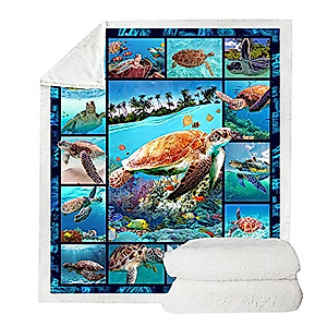 CYREKUD Turtle Blanket,Sea Turtle Gifts for Women Throw Blanket,Turtle Gifts for Turtle Lovers,Sea Turtle Ocean Animal Landscape Throw Blanket,Sofa Couch Beds Sea Turtle Decor Christmas 50" x 60"