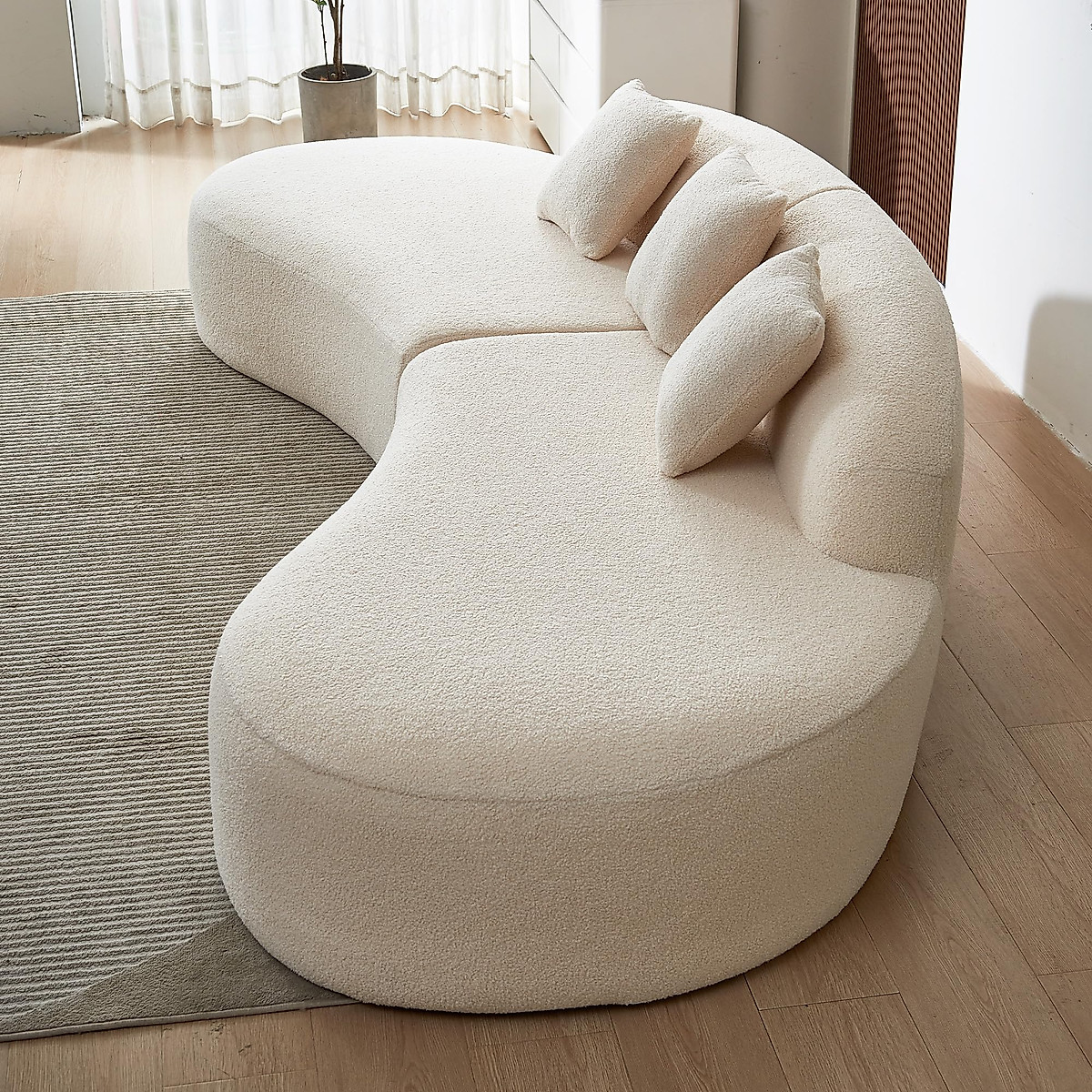 119.29“ Curved Sofa, Modern Minimalist Modular Sectional Sofa, Cloud Couch Boucle Sofa for Living Room, Bedroom, Office, No Assembly Required, Beige