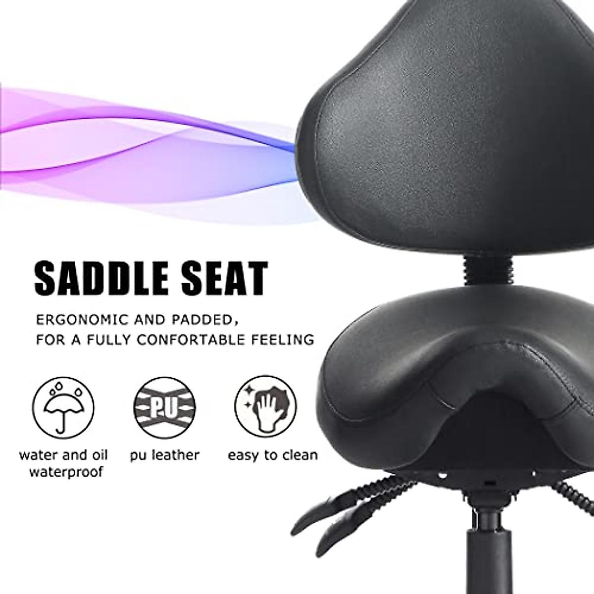 Eognyzie Adjustable Saddle Stool Chairs with Back Support Ergonomic Rolling Esthetician Seat for Salon Tattoo Shop Spa Home Dentist Clinic