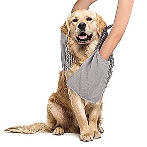 SANBRAGE Dog Shammy Towel (1 Pack), High Water Absorption, Chenille Fabric, Pocket Design, Quick Drying, Machine Washable