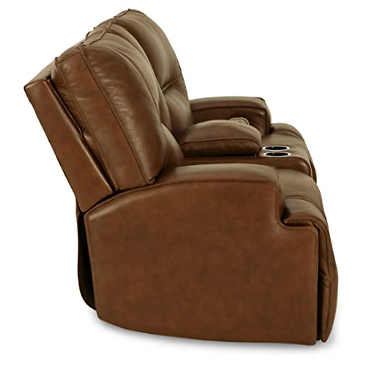 Signature Design by Ashley Francesca Modern Tufted Leather Power Reclining Loveseat with Console and Adjustable Headrest, Dark Brown