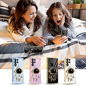 Jusy Samsung Galaxy S22 Ultra 5G Case - 6D Plating Astronaut Stand, Camera Protector, Shockproof Bumper, Love Heart Theme, Elegant Design for Girls & Women - Black