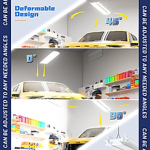 Bbounder Deformable LED Shop Light for Workshop, 6400LM 80W 4FT Utility Shop Lighting Fixture with Plug and Adjustable Panel, 5000K Daylight, Hanging or Flush Mount for Shop, Garage, Workbench, 1 Pack