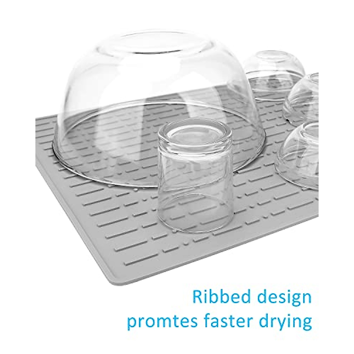 Large Silicone Dish Drying Mat with Faucet Mat - 20" x 16" - Dish Drying Mat, Dish Drainer Mat for Kitchen Counter, Heat Resistant Hot Pot Pad, Non-Slip Sink Mat, BPA Free, Dish Washer Safe(Grey)