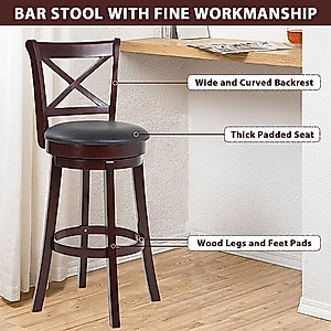MKDLUFEI Set of 2 Counter Height Bar Stools, 43.9'' Heavy Duty Bar Stool with Armless Lower Back, Swivel Bar Stool with 360 Degree Rotation, Bar Stool with PU Leather for Dining Room and Living Room