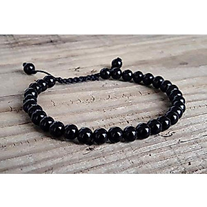 IS4A BLACK AGATE STONE EVIL EYE BRACELET OF PROTECTION BRACELET HELPS RELEASING NEGATIVITY (Black, 6 mm)