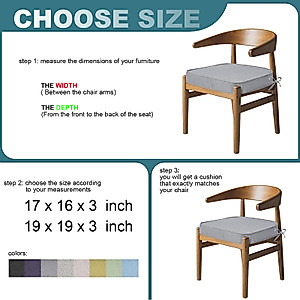 Pcinfuns Indoor/Outdoor Memory Foam Chair Cushions,Thick 17"x16"x3" Chair Cushion for Patio Furniture,Water-Resistant Durable Seat Pads with Ties,Light Grey,4 Pack