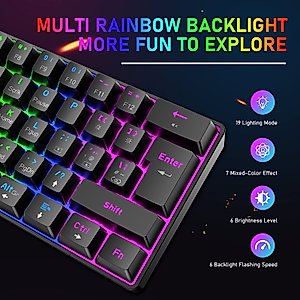 Mechanical Gaming Keyboard and Mouse Mini Wired Combo with RGB Headset Rainbow Backlight Ergonomic 62Key Anti-Ghosting Adjustable Mic 6400DPI Mice USB-C for PC Gamer Computer Typist(Black/Red Switch)
