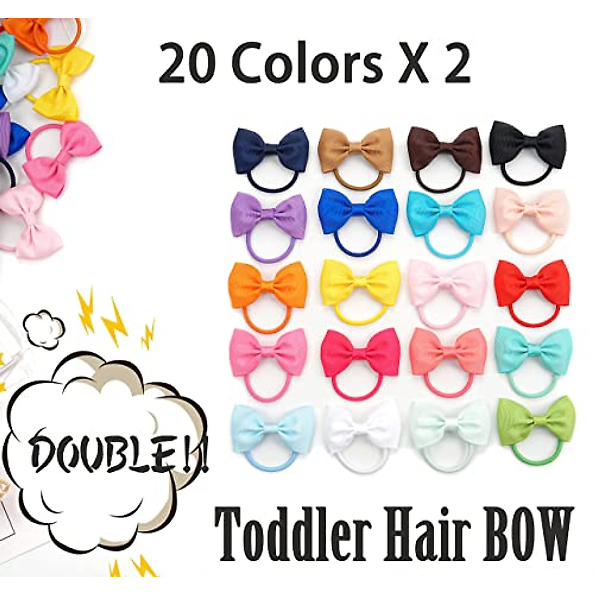 CELLOT Toddler Hair Ties 40pcs 2.75" Baby Girls Hair Bows Tie Baby Bows Elastics Rubber Ribbon Hair Bands Accessories for Baby Girls Kids Children