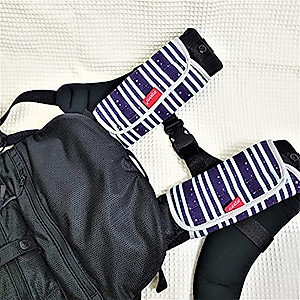 【angelette】Baby Carrier Reversible Sucking Pads/Car Seat Strap Covers/Stroller Belt Covers/Drool Pads/Teething Pads (Navy Stripe)