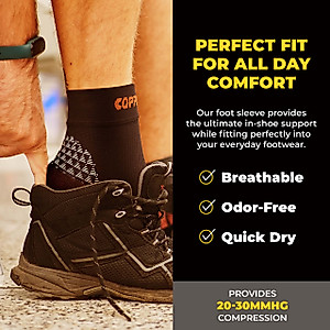 CopperJoint Foot Compression Sleeve - Plantar Fasciitis Socks for Arch Support, Achilles Tendonitis, and Foot Pain Relief - Toeless Socks For Everyday & Night Use - Copper Infused Nylon (Medium)