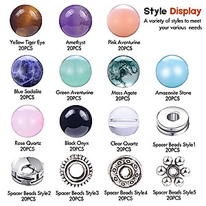 300Pcs Gemstone Round Loose Beads Wholesale Natural Stone Beads with Spacer Beads and Elastic String for Bracelets Jewelry Making