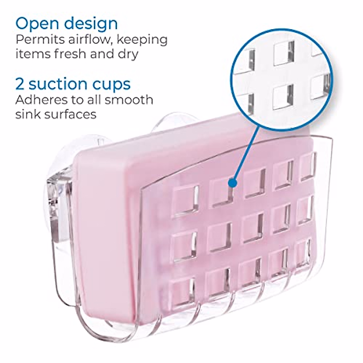 iDesign BPA-Free Plastic Sponge Holder for Kitchen Sink with Suction Cups, Ideal for Kitchen Sinks and Bathroom Organization, 2.3" x 5.2" x 3.7", Clear