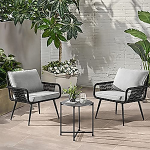 Andover All-Weather Outdoor 29"H Rope Armchairs with Light Gray Cushions, Set of 2 - Comfortable Patio/Porch Seating, Water-Resistant Cushions, Modern Furniture, Weatherproof, Indoor/Outdoor