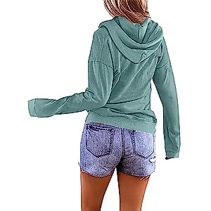 PGANDS Women's Hoodies Half Zip Fleece Sweatshirts Long Sleeve Lined Collar Zipper Loose Casual Hooded Pullover Tops Teal