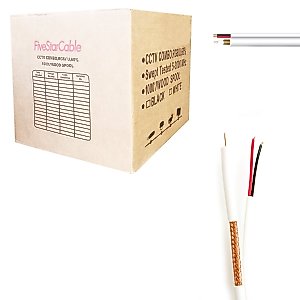 FiveStarCable RG59 Solid Bare Copper 1000ft Siamese Coaxial CCTV Cable, ETL Listed RG59 Combo Cable Solid 20 AWG RG59 + 18/2 18AWG Power, White