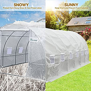 YITAHOME 20x10x7ft Greenhouse Outdoor Heavy Duty Greenhouses Outside Large Walk-in Tunnel Green Houses Gardening Galvanized Steel Stake Ropes Zipper Door 7 Crossbars Garden, White