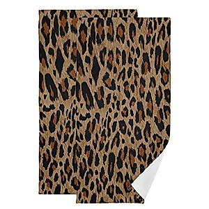 Hand Towels,2 Pack Cheetah Leopard Print Animal Soft Luxury Towel for Bathroom Kitchen, Beach