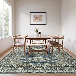 Rugland 8x10 Area Rugs - Stain Resistant Washable Rug, Anti Slip Backing Rugs for Living Room, Vintage Tribal Area Rugs(TPR07-Green, 8'x10')