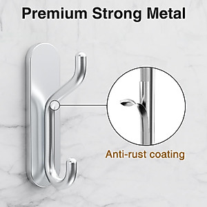 Adhesive Bathroom Towel Hook Wall: Heavy Duty Stick On Jacket Coat Wall Hanging Hooks for Shower 4 PCS Silver