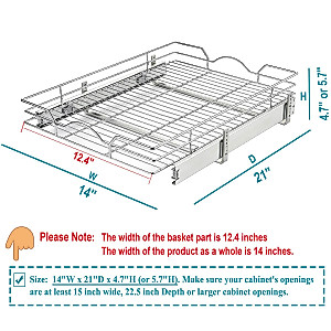OCG Pull Out Cabinet Organizer (14" W x 21" D), Pull out Drawers for Kitchen Cabinets, Pull Out Shelves for Base Cabinet Organization in Kitchen Bathroom Pantry, Chrome Finish