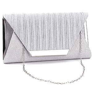 Quniko Glitter Clutch Purse Evening Handbag Formal Wedding Party Prom Bag, Silver