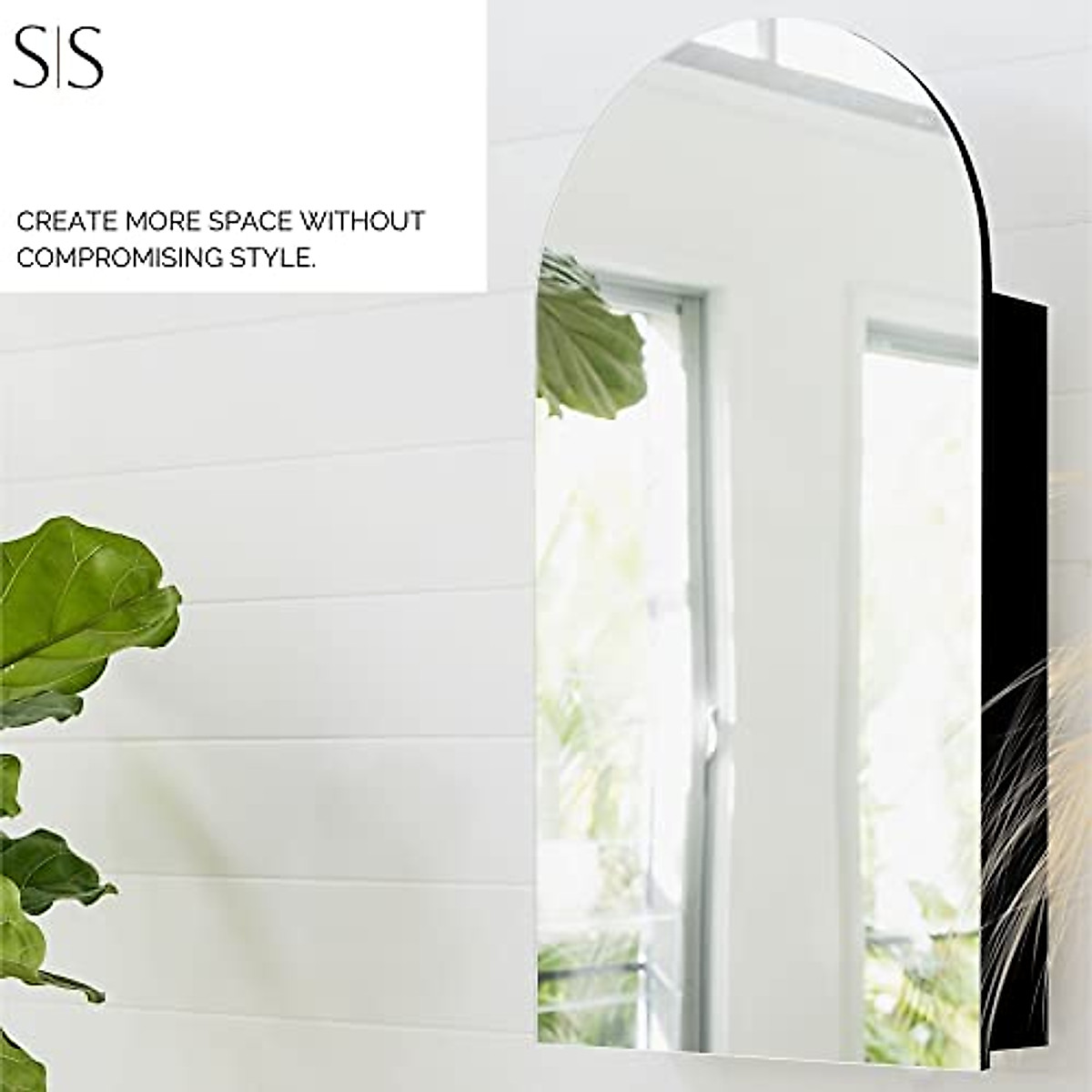 Arched Black Medicine Cabinet With Mirror, Recessed Or Surface Mount Medicine Cabinet - 17" x 32" In, Black Bathroom Mirror With Storage - Large Black Modern Medicine Cabinet Mirror Wall Mounted