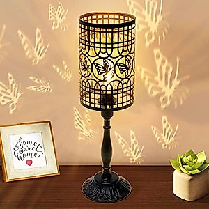 PHYLEKO Table Lamp, Bedside Lamps Battery Operated Lamp with LED Bulb for Home Decor, Small Table Lamp Cordless Lamp with Butterfly Pattern Night Light for Bathroom,Livingroom,Windowsill,Shelf
