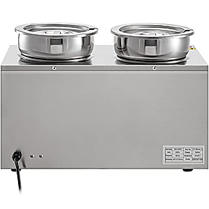 VEVOR 110V Commercial Food Warmer 8.4 Qt Capacity, 500W Electric Soup Warmer Adjustable Temp.86-185℉, Stainless Steel Countertop Soup Pot with Tap, Bain Marie Food Warmer for Cheese/Hot Dog/Rice