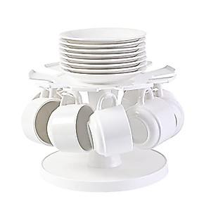 NEALYSEA Coffee Mug Holder, Rotatable Cup Stand with 9 Hooks, Tea Cup Rack for Saucers and Coffee Pod Holder, Mug Tree for Coffee Counter Bar and Kitchen