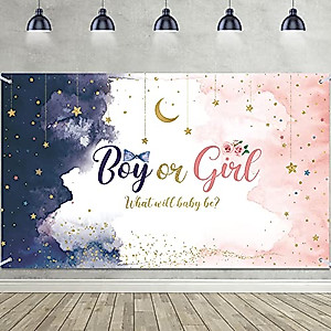 Watercolor Gender Reveal Decorations Backdrop Banner, Blue Pink Boy or Girl What Will Baby Be Decoration Twinkle Little Star Gender Reveal Photography Background for Party Supplies 72.8 x 43.3 Inch