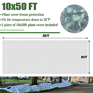 HORTIFAN Plant Covers Freeze Protection, 10FT x 50FT 0.9oz Reusable Floating Row Cover Plant Blankets Frost Cloth for Clod Winter Frost Sun Pest Protection