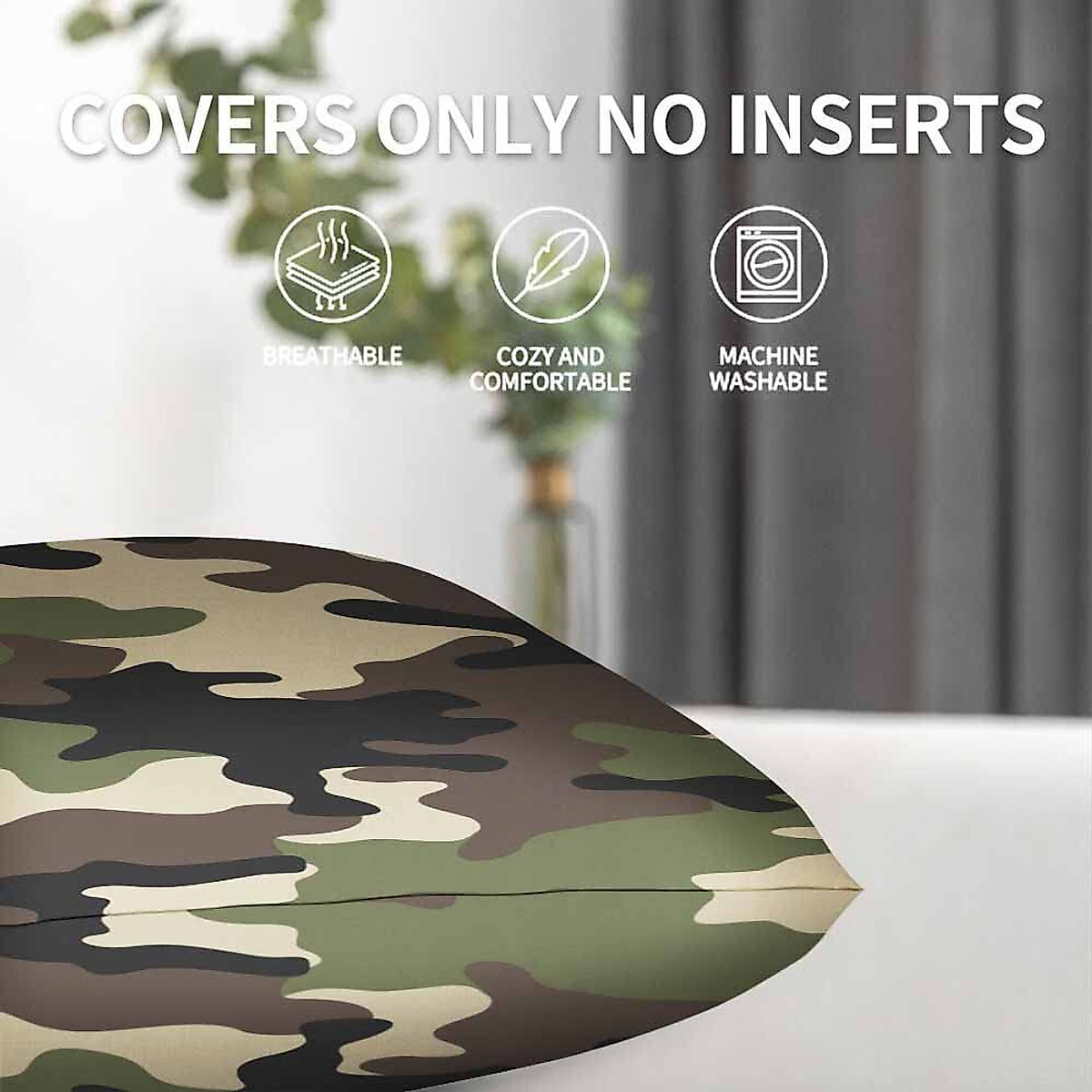 Beabes Pillow Cases Fashion Black Brown Green Camo Seamless Pattern Pack of 2,Decorative Throw Pillow Covers for Couch Bedroom Living for Girl Boy 18X18 Inch