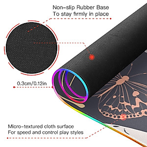 Large RGB Gaming Mouse Pad Floral Pattern Ginkgo Leaves Glowing Extended Mousepad 35.4x15.7in, Soft Anti-Slip Rubber Base Luminous Mouse Mat for Pc Laptop, Gaming, Office, Home